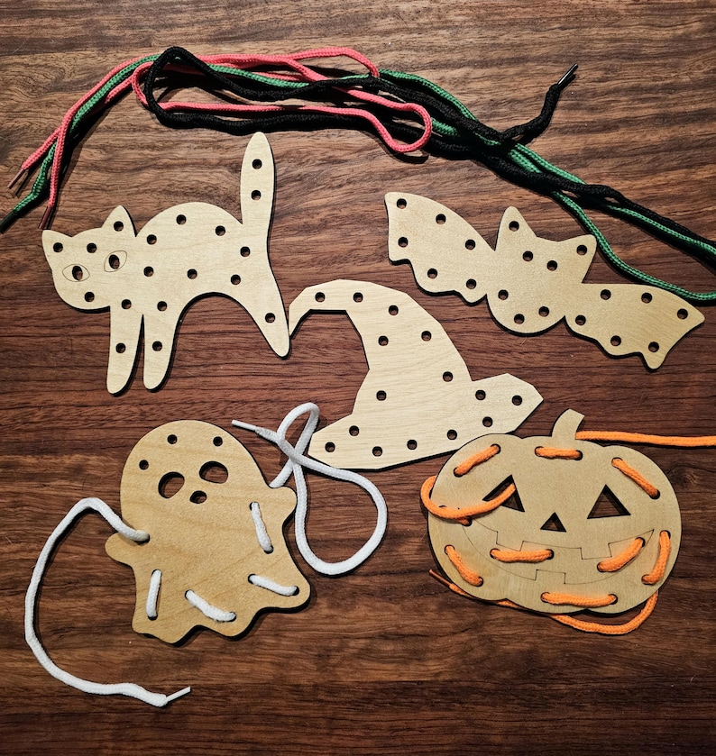 Halloween Wood Lacing Cards - Montessori - Dexterity - Educational ...