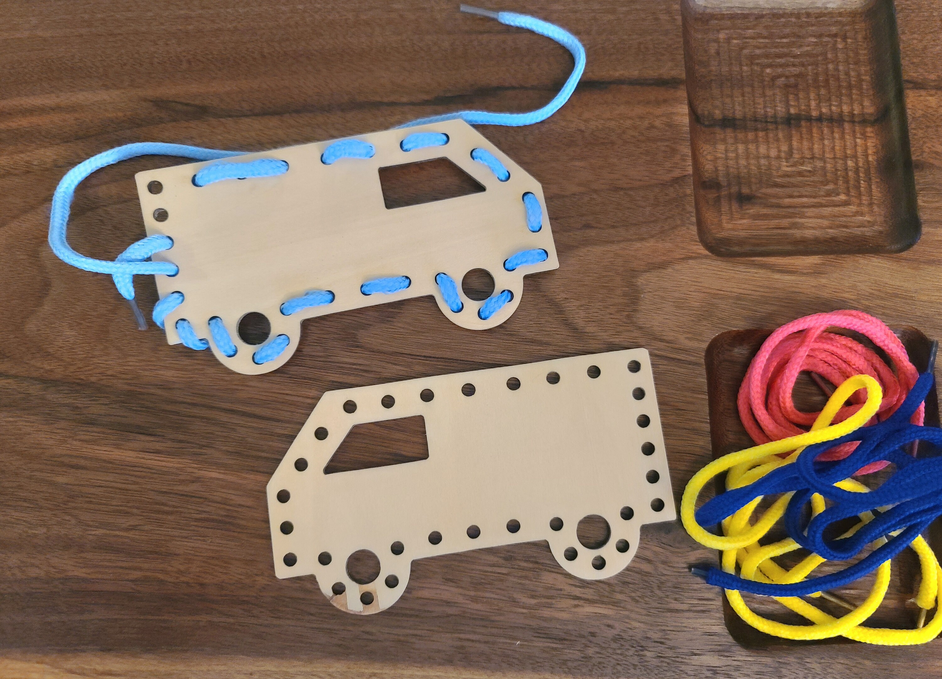 Rainbow Wood Lacing Cards Montessori Dexterity Educational ...