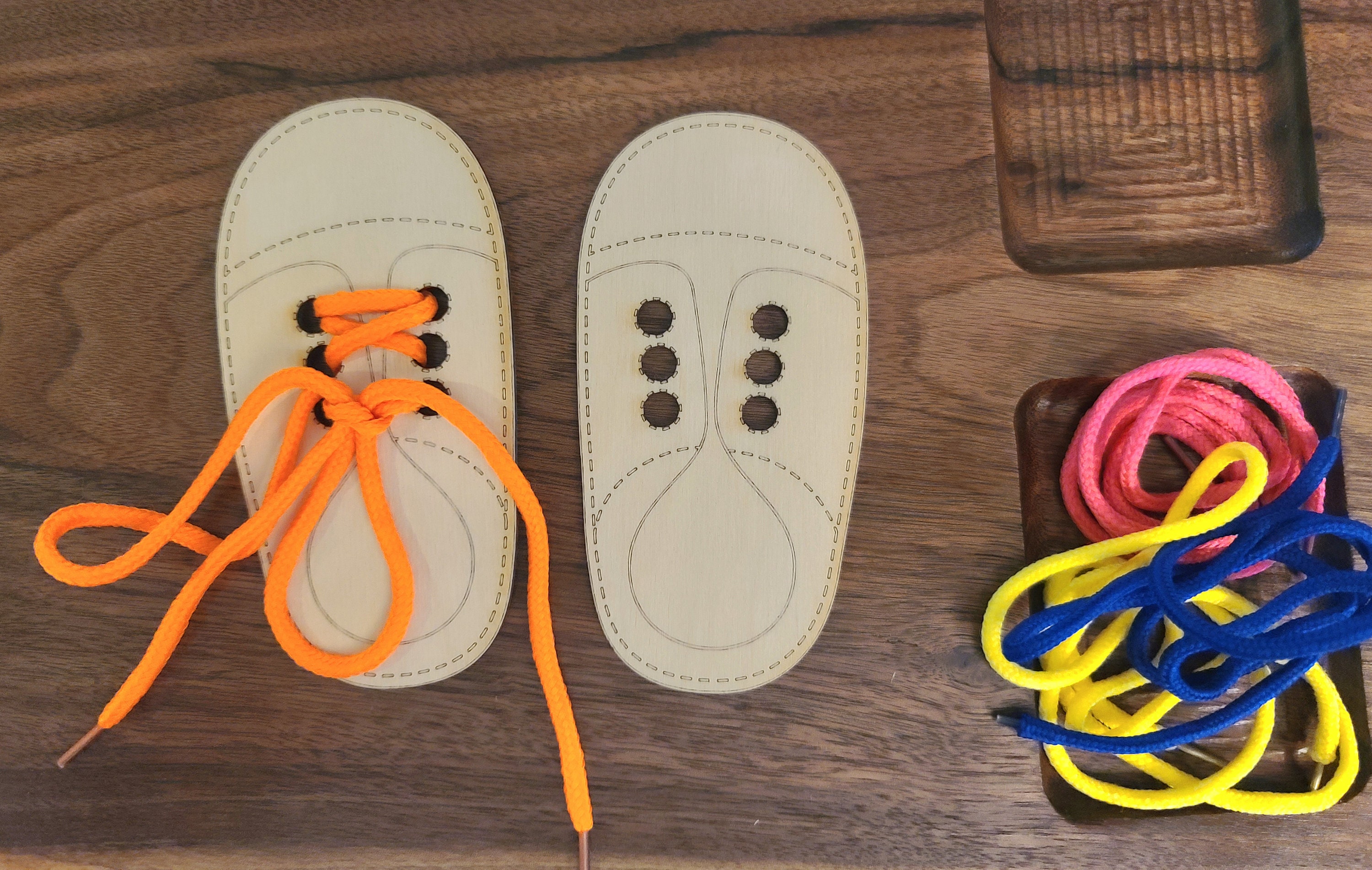 Rainbow Wood Lacing Cards Montessori Dexterity Educational ...