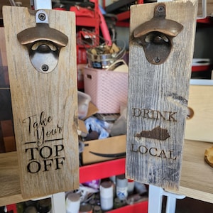 Wall Mounted Bottle Opener- Rustic- Barn Wood- Magnetic- Take Your Top ...