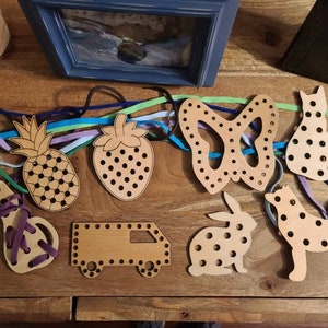 Primary Shapes Wood Lacing Cards Montessori Dexterity Education ...