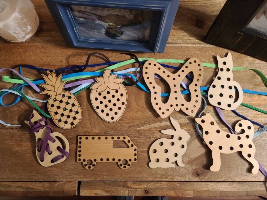 Rainbow Wood Lacing Cards Montessori Dexterity Educational ...