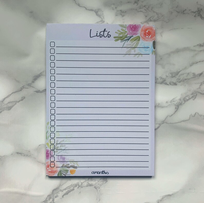 Watercolour Floral List Pad A6 Planning Pad Lilac Shopping - Etsy