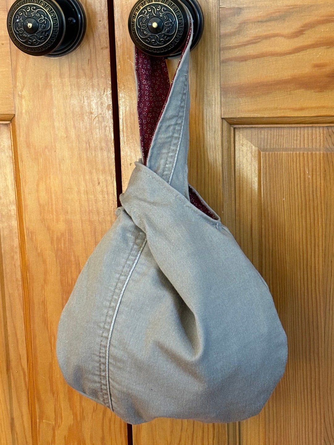 Japanese Knot Bag Khaki With Red Floral Cotton Lining - Etsy