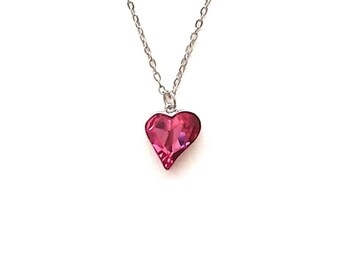 Hot Pink Heart Charm Necklace - Etsy