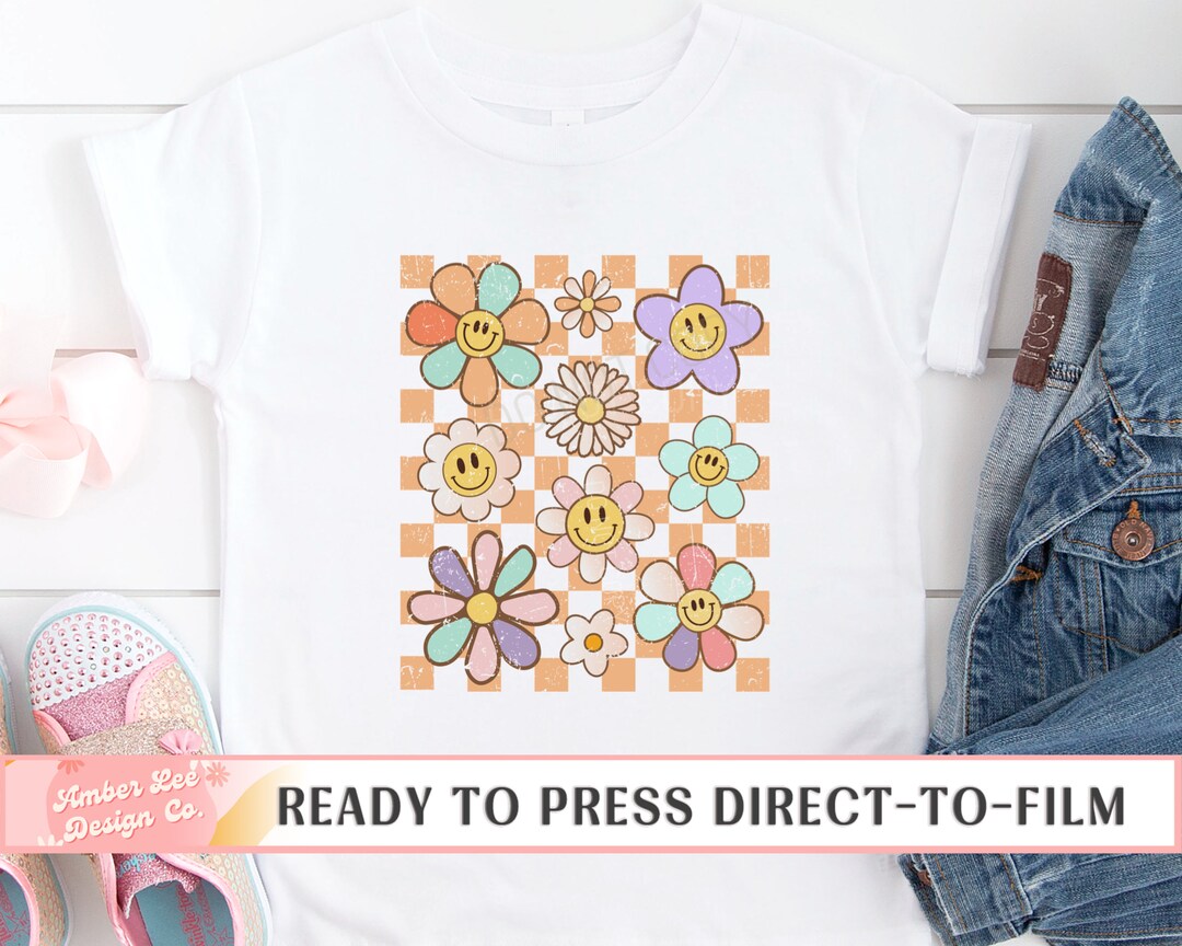 Flower Smiley Face DTF Transfers, Ready to Press, T-shirt Transfers ...