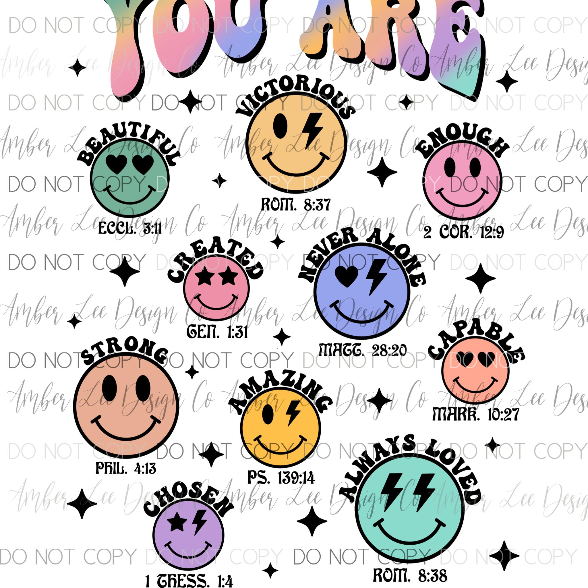 Bible Verse Smiley Faces DTF Transfers, Ready to Press, T-shirt ...
