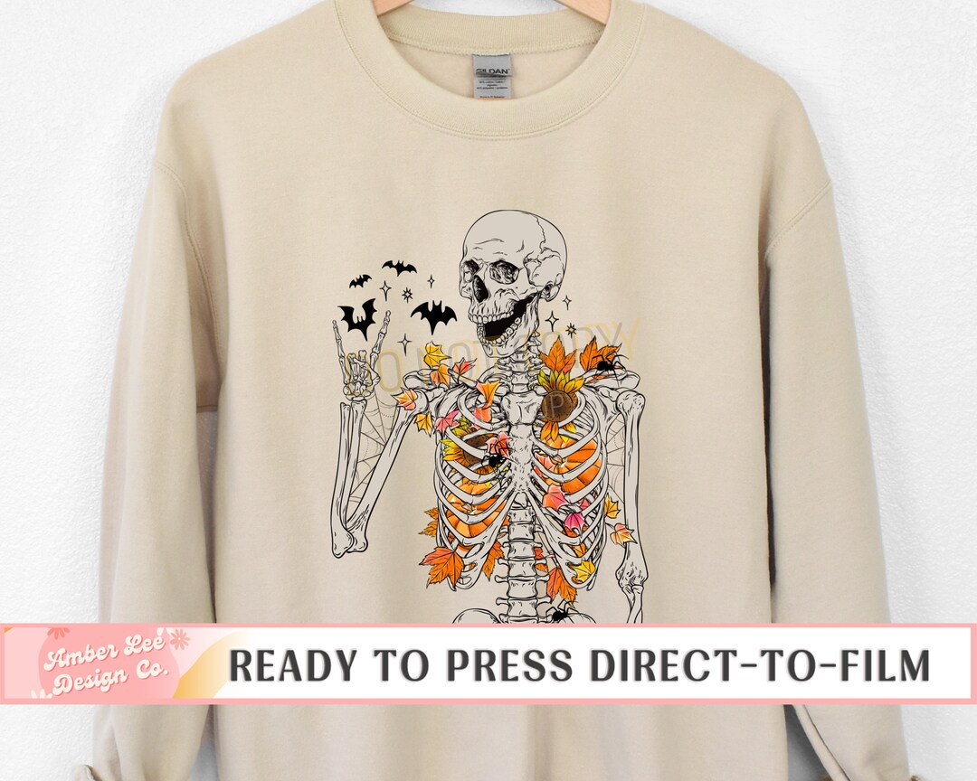 Fall Skeleton, Halloween Skeleton, DTF Transfers, Ready to Press, T ...