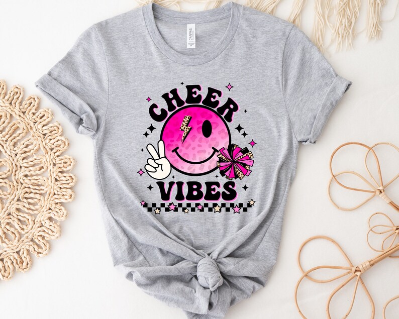 Cheer Vibes Pink Smiley Face DTF Transfers, Ready to Press, T-shirt ...