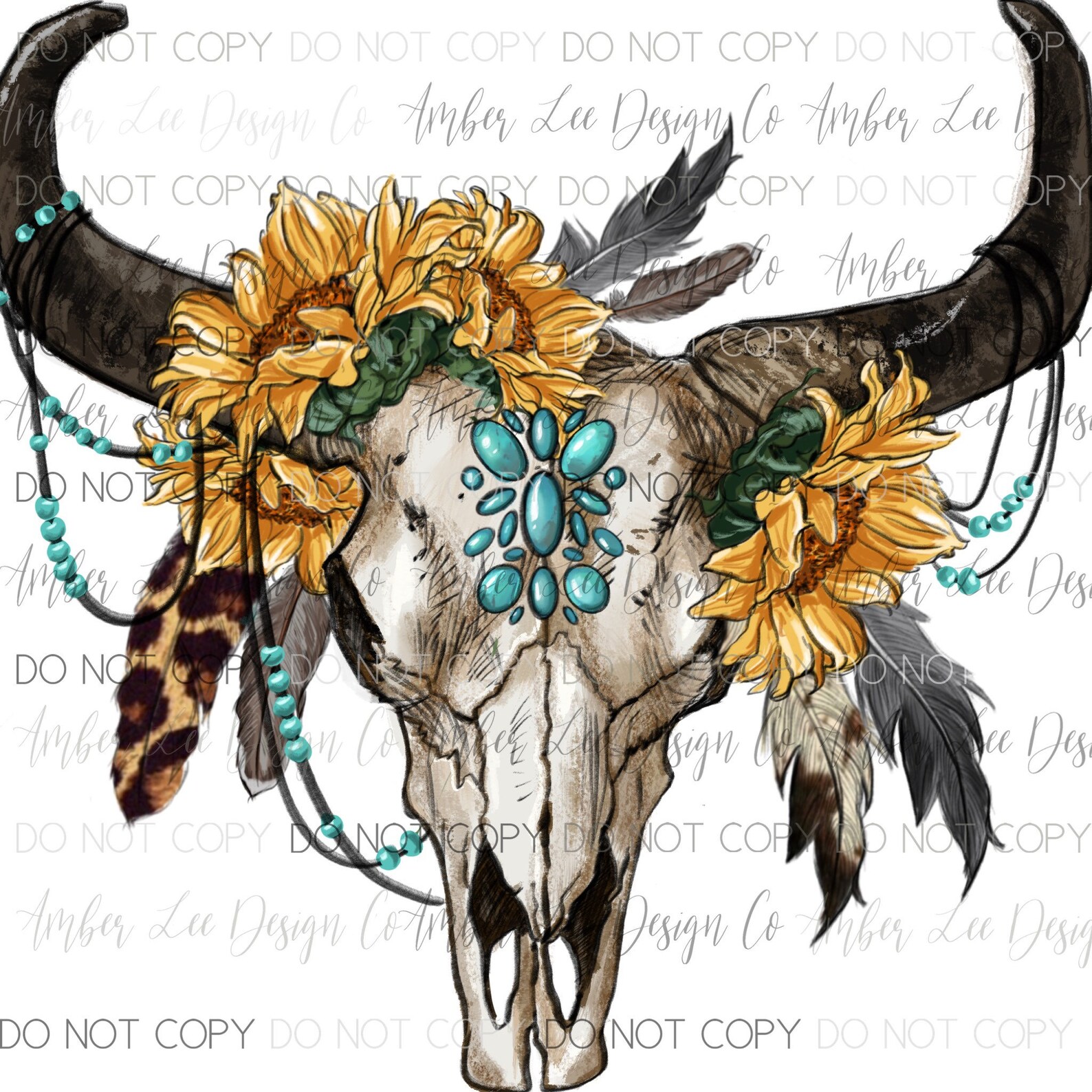 Cow Skull Turquoise, DTF Transfers, Ready to Press, T-shirt Transfers ...