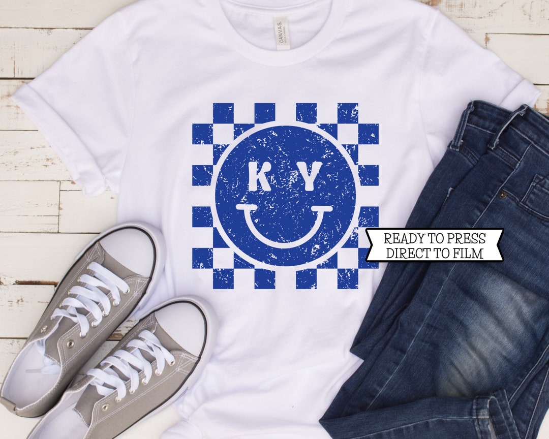 Kentucky DTF Transfers, KY Checkered Smiley Face Ready to Press, T ...