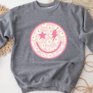 Pink Daisy Smiley Face DTF Transfers, Ready to Press, T-shirt Transfers ...