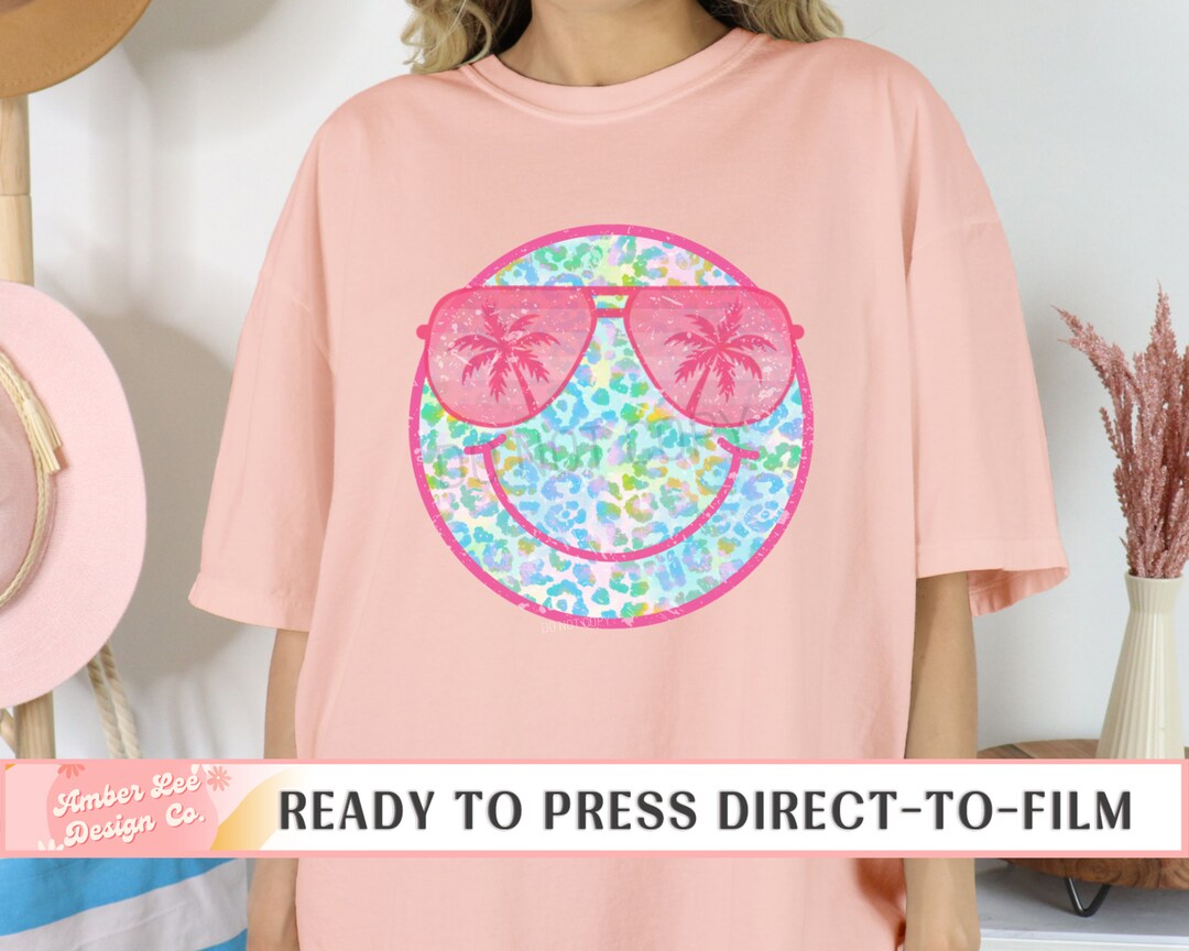 Summer Smiley Face Direct to Film, DTF Transfers, Ready to Press, T ...