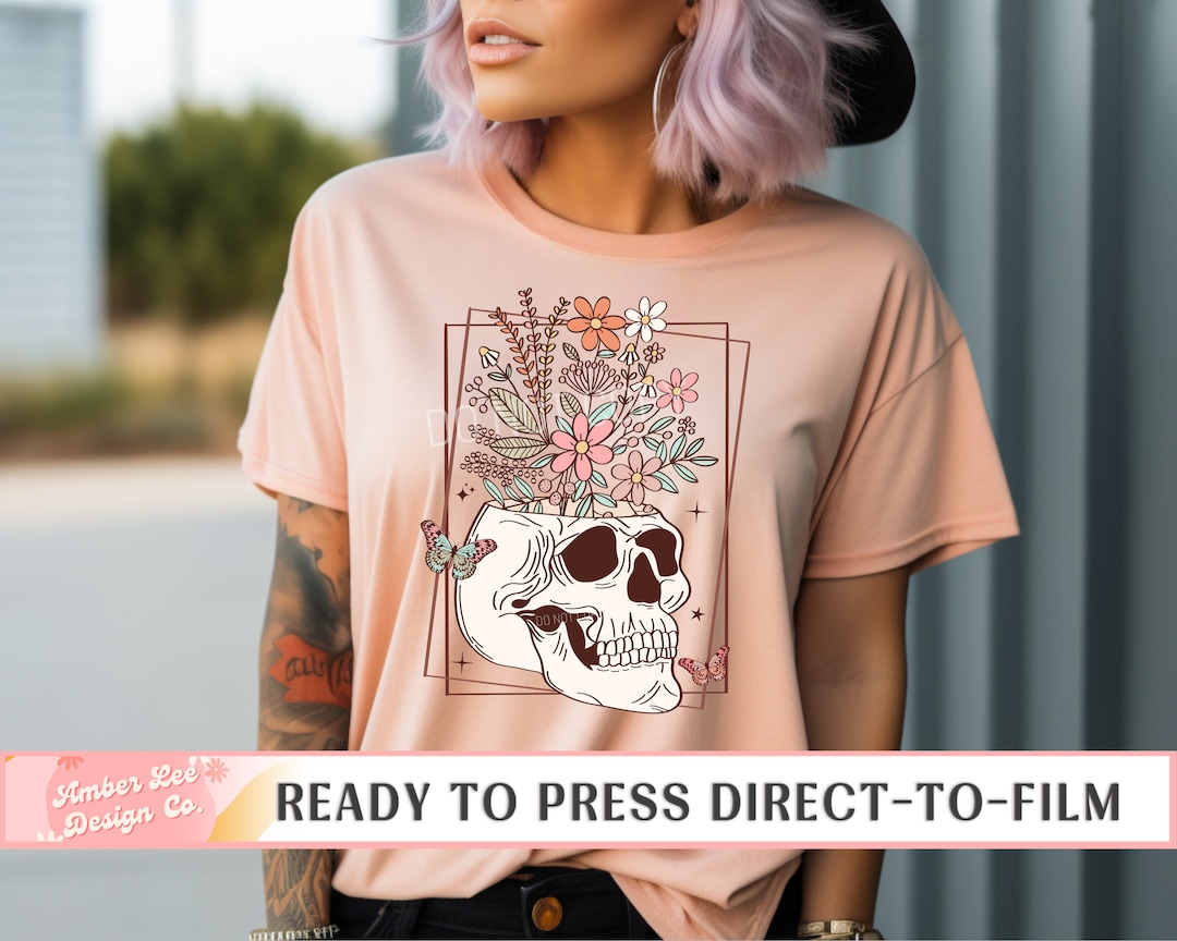 Flower Skull DTF Transfers, Ready to Press, T-shirt Transfers, Heat ...