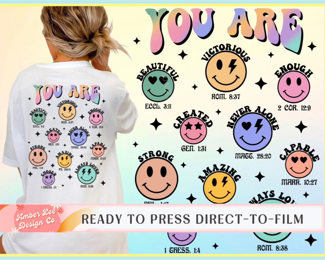 Bible Verse Smiley Faces DTF Transfers, Ready to Press, T-shirt ...