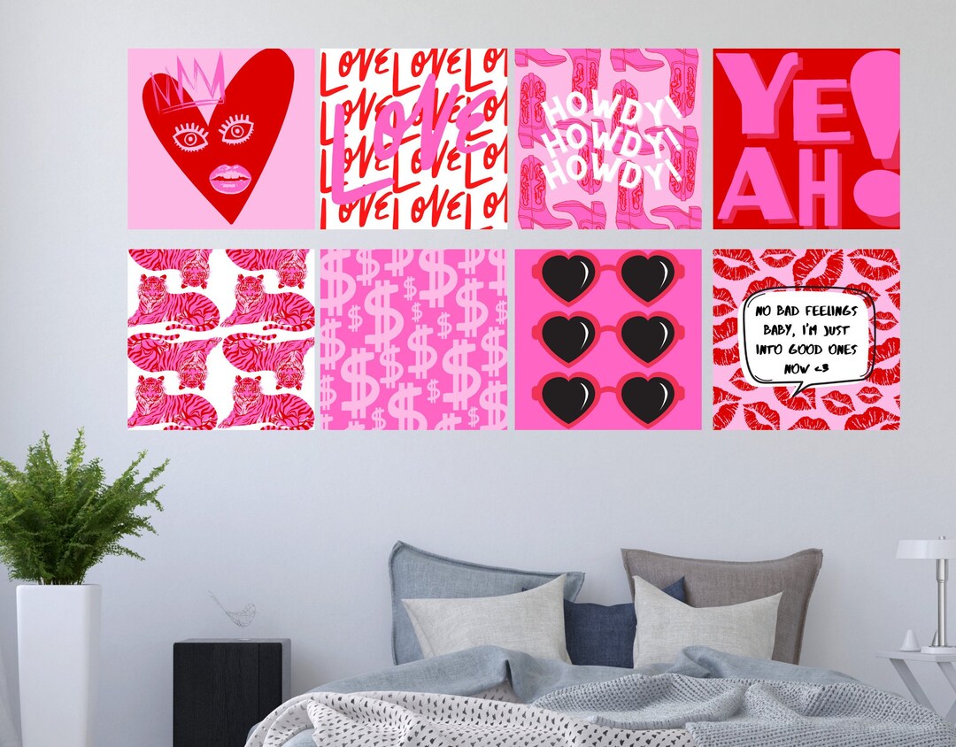 8 PCS - Pink Wall Decor, Preppy Room Art, Pink Wall Collage, Preppy ...