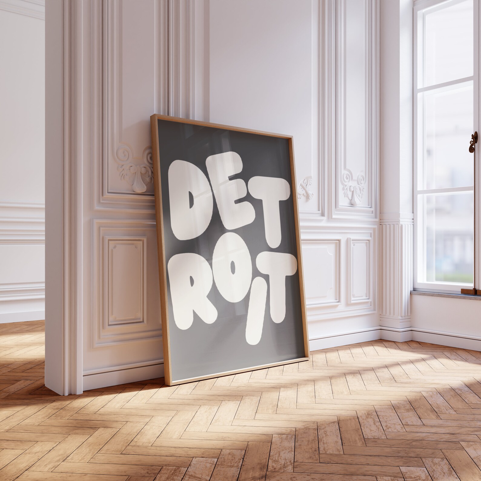 Charcoal Detroit Typography Print, Bubble Letter, Urban Wall Art ...