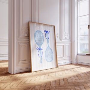 Tennis Prints Country Club Blue Wall Art Tennis Racket Print Cute Bow ...