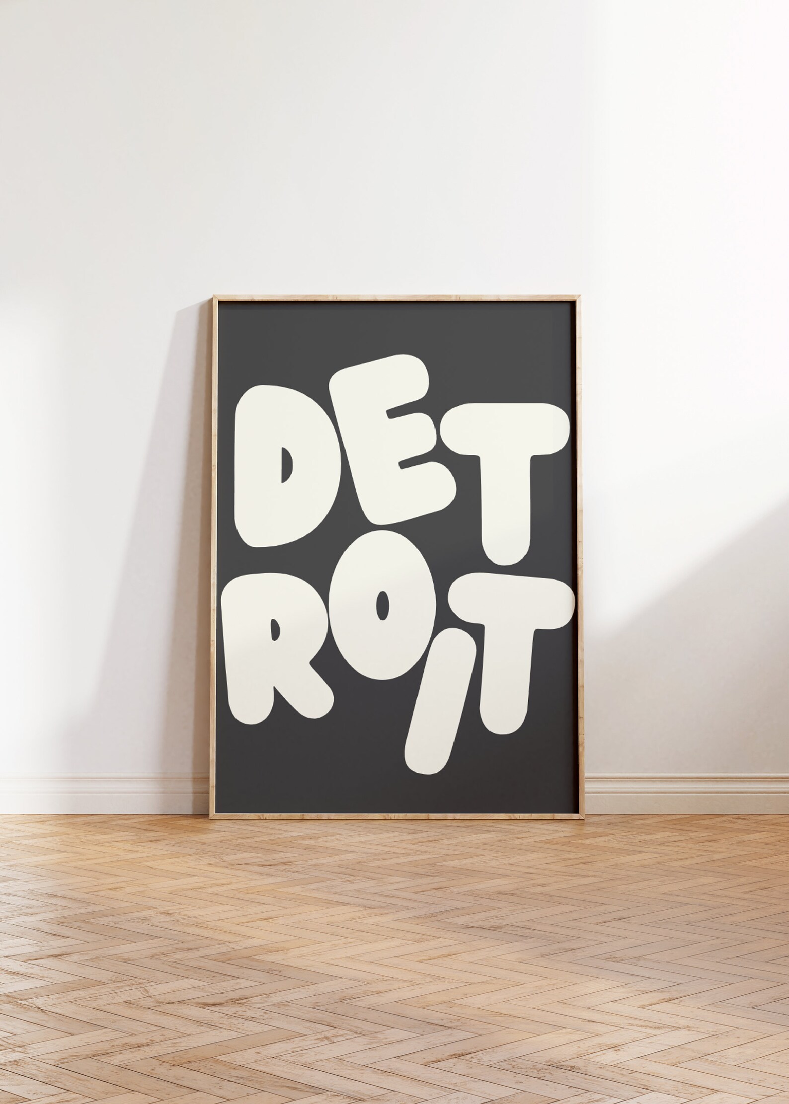 Charcoal Detroit Typography Print, Bubble Letter, Urban Wall Art ...