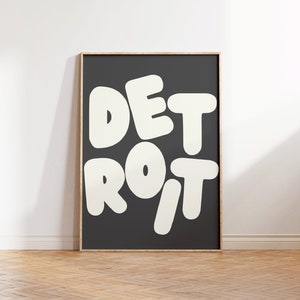 Charcoal Detroit Typography Print, Bubble Letter, Urban Wall Art ...