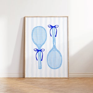 Tennis Prints Country Club Blue Wall Art Tennis Racket Print Cute Bow ...
