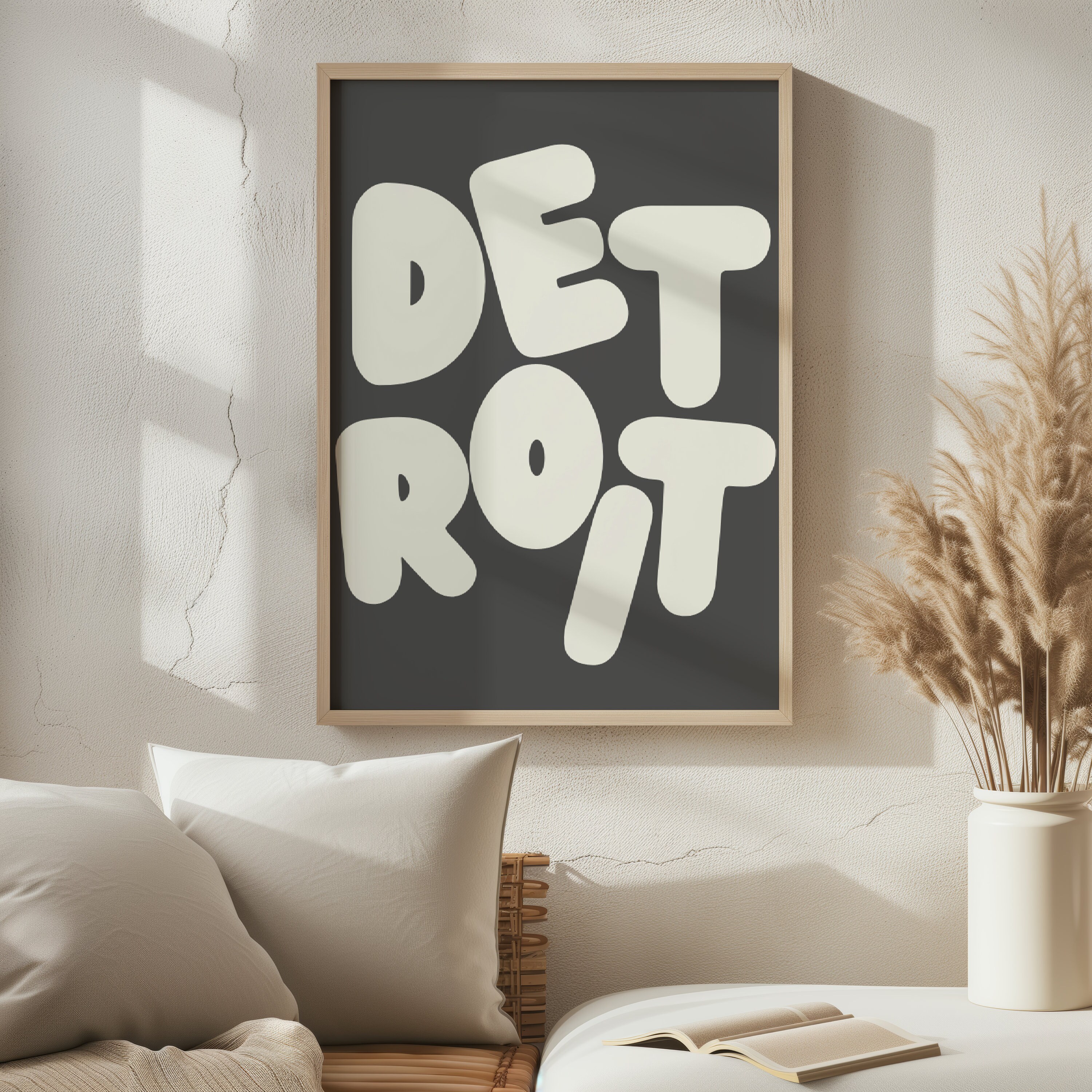 Charcoal Detroit Typography Print, Bubble Letter, Urban Wall Art ...
