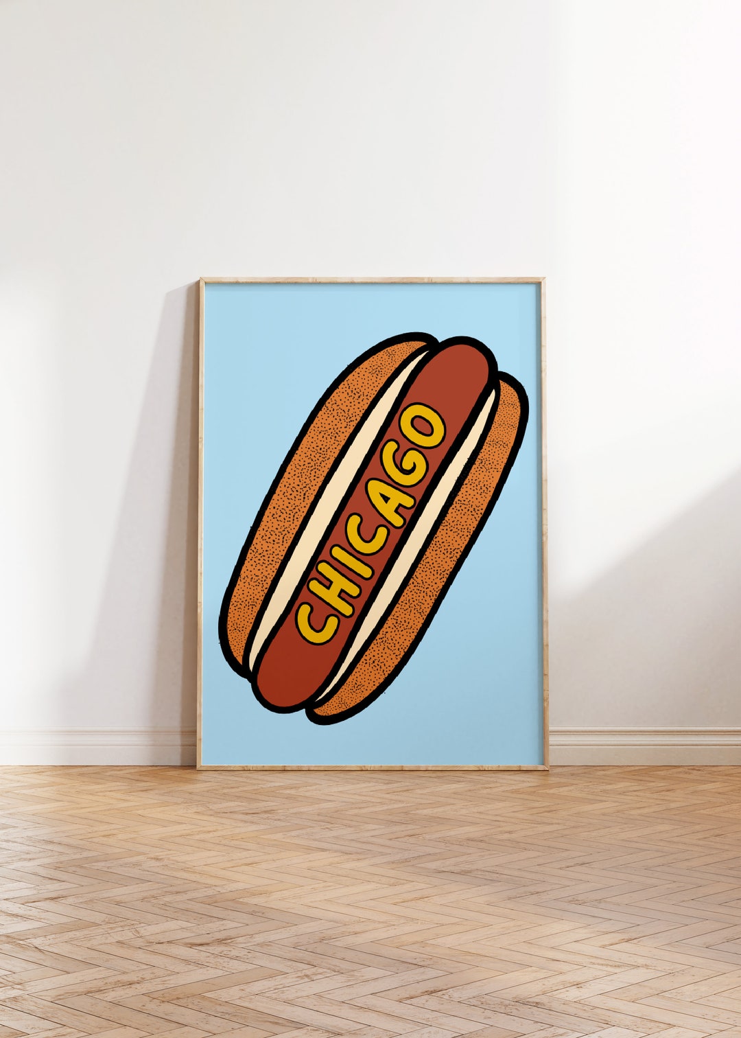 Chicago Wall Art With Hot Dog Print, Hot Dog Decor, Chicago Hot Dog ...