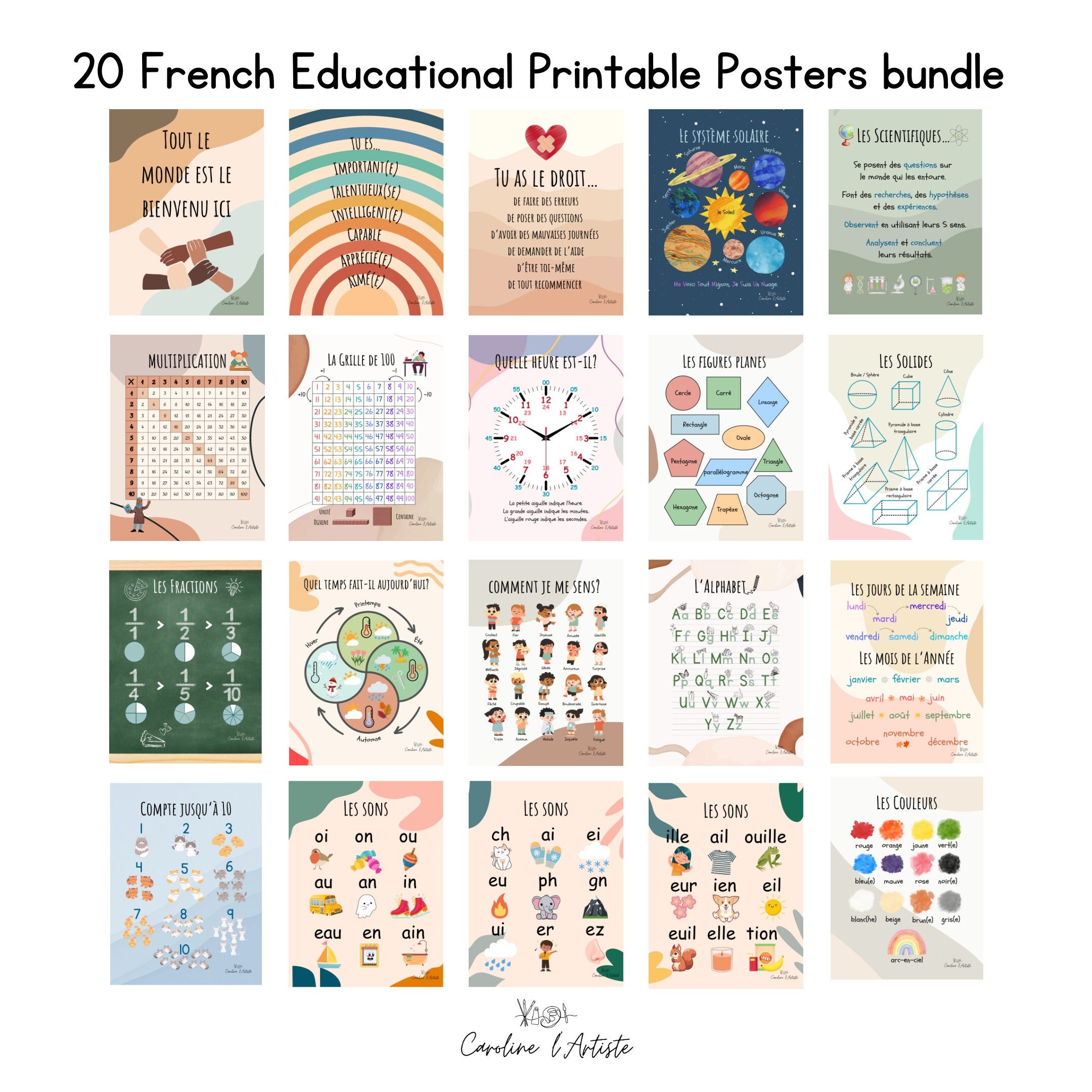 20 French Educational Printable Posters Bundle Set, School Classroom ...