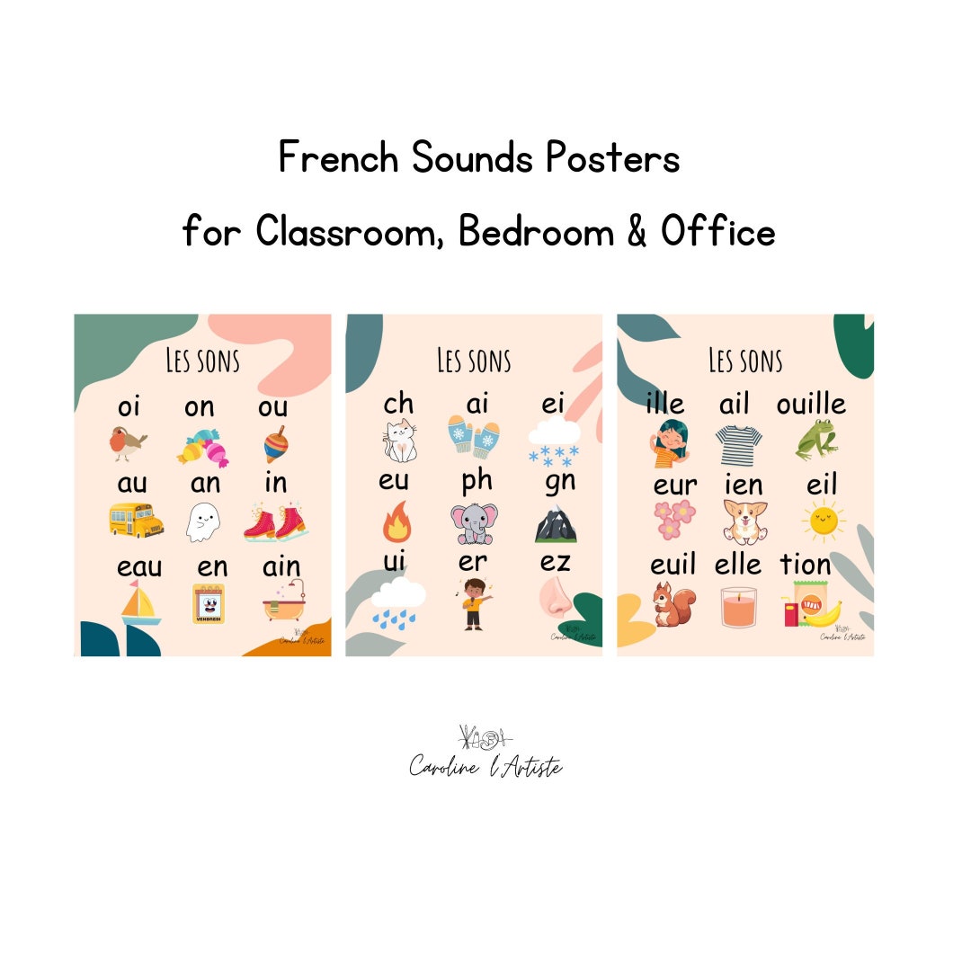3 French Sounds Posters Set, Elementary School Classroom, Kids Bedroom ...