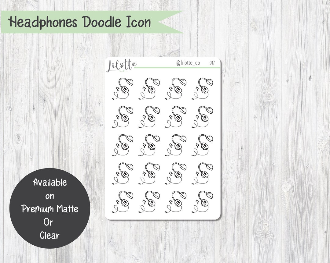 Headphones Doodle Icon Sticker Minimalist Icon Planner Stickers Matte ...