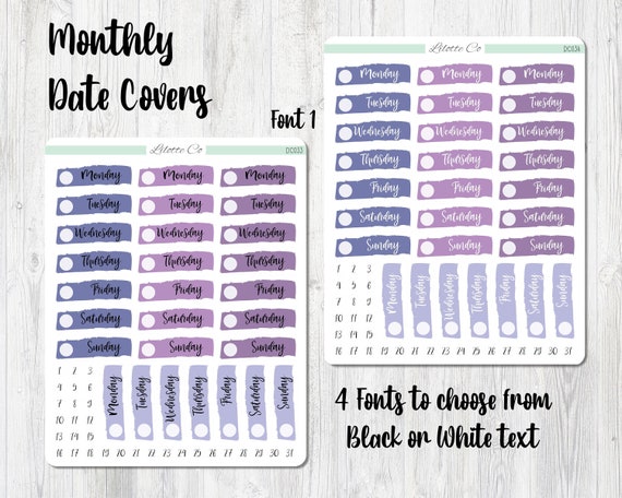Purple Date Cover Planner Stickers Weekly Header Stickers | Etsy