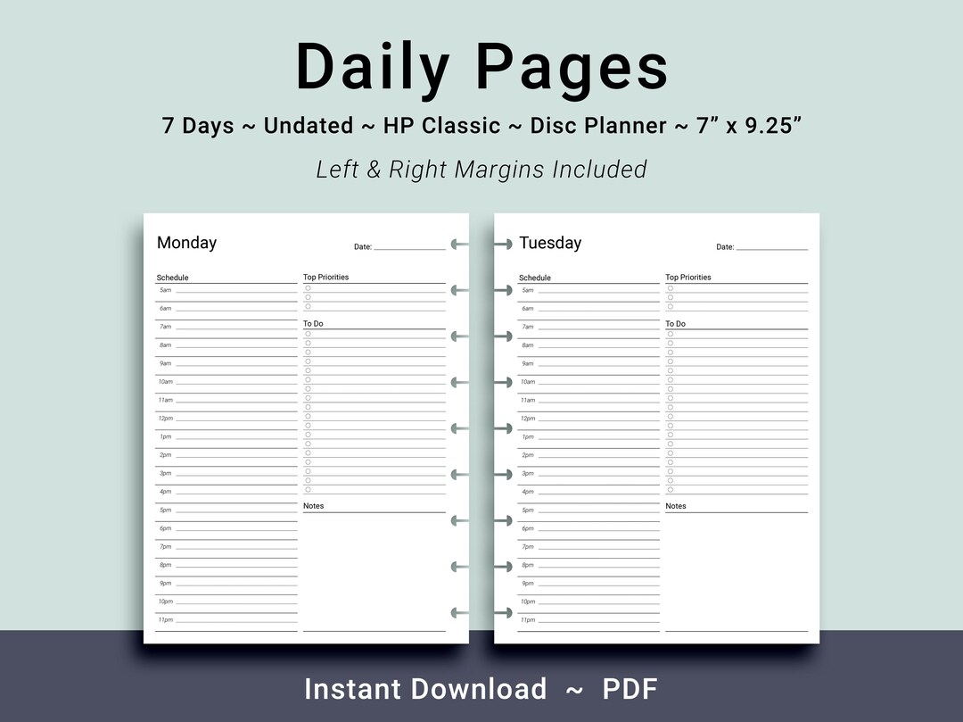 PRINTABLE Undated Daily Schedule Inserts for HP Classic Planners ...