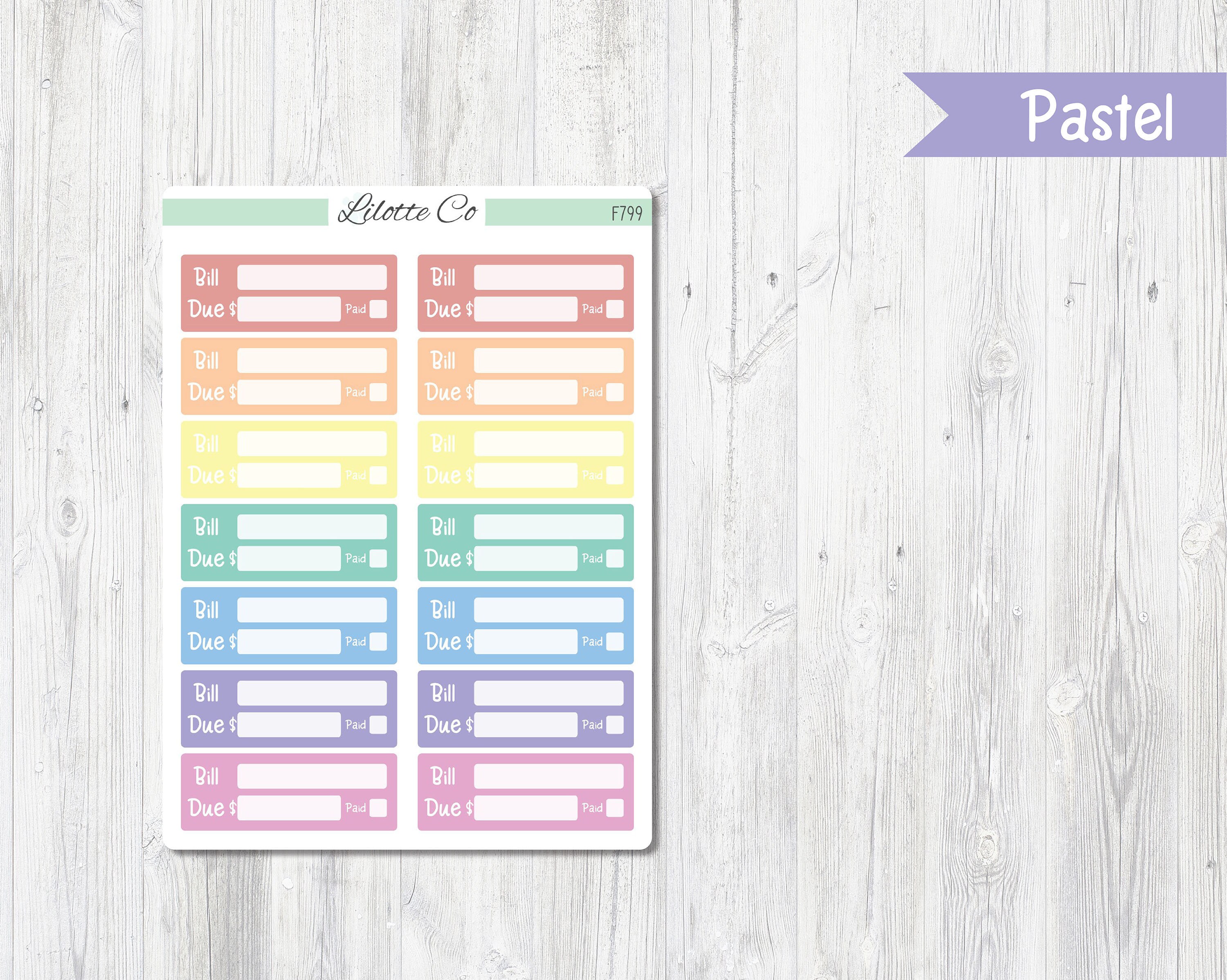 RAINBOW Bill Due Stickers Budget Sticker Vertical Planner - Etsy