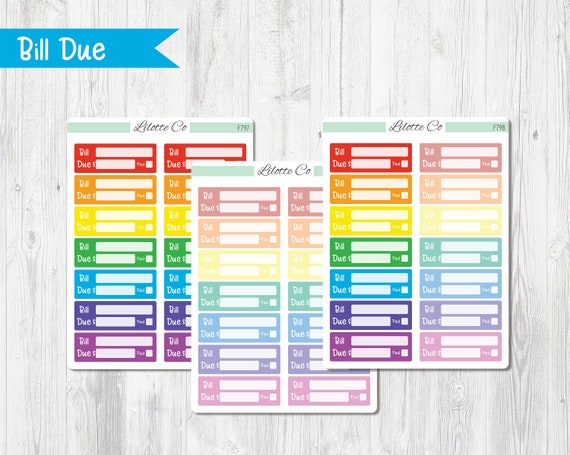 RAINBOW Bill Due Stickers Budget Sticker Vertical Planner | Etsy