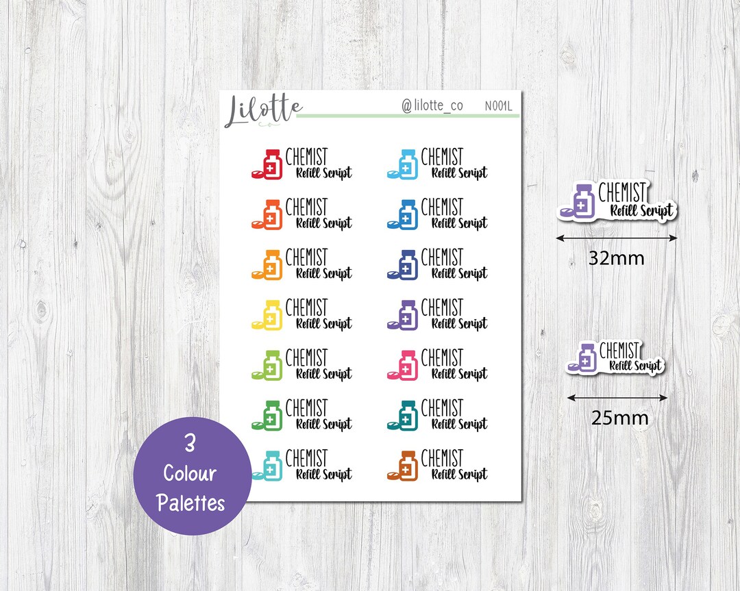 Chemist Refill Scripts Icon Reminder Stickers Prescription Refill Reminder Medication Refill ...