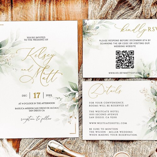 Printable Wedding Invitation With QR Code Modern Minimalist - Etsy