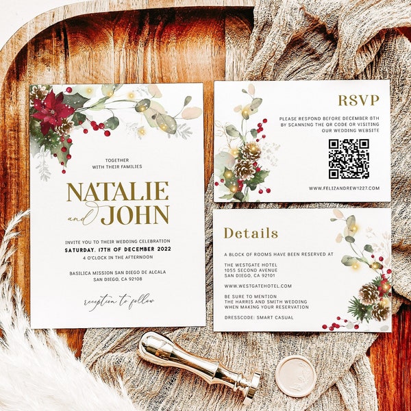 Christmas Wedding Invitations - Etsy