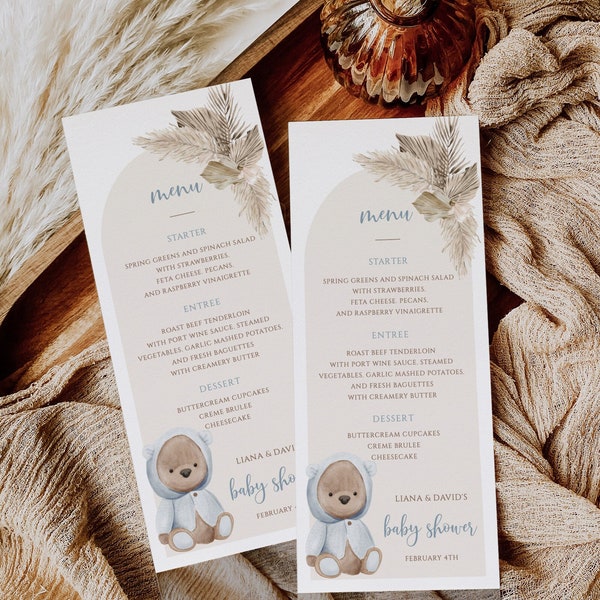 Teddy Bear Menu Template - Etsy