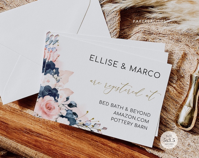 Printable OR Printed Wedding Registry Cards Navy and Marsala Floral ...