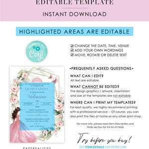 Editable Quinceañera Invitation Template, Mis Quince Anos Birthday ...