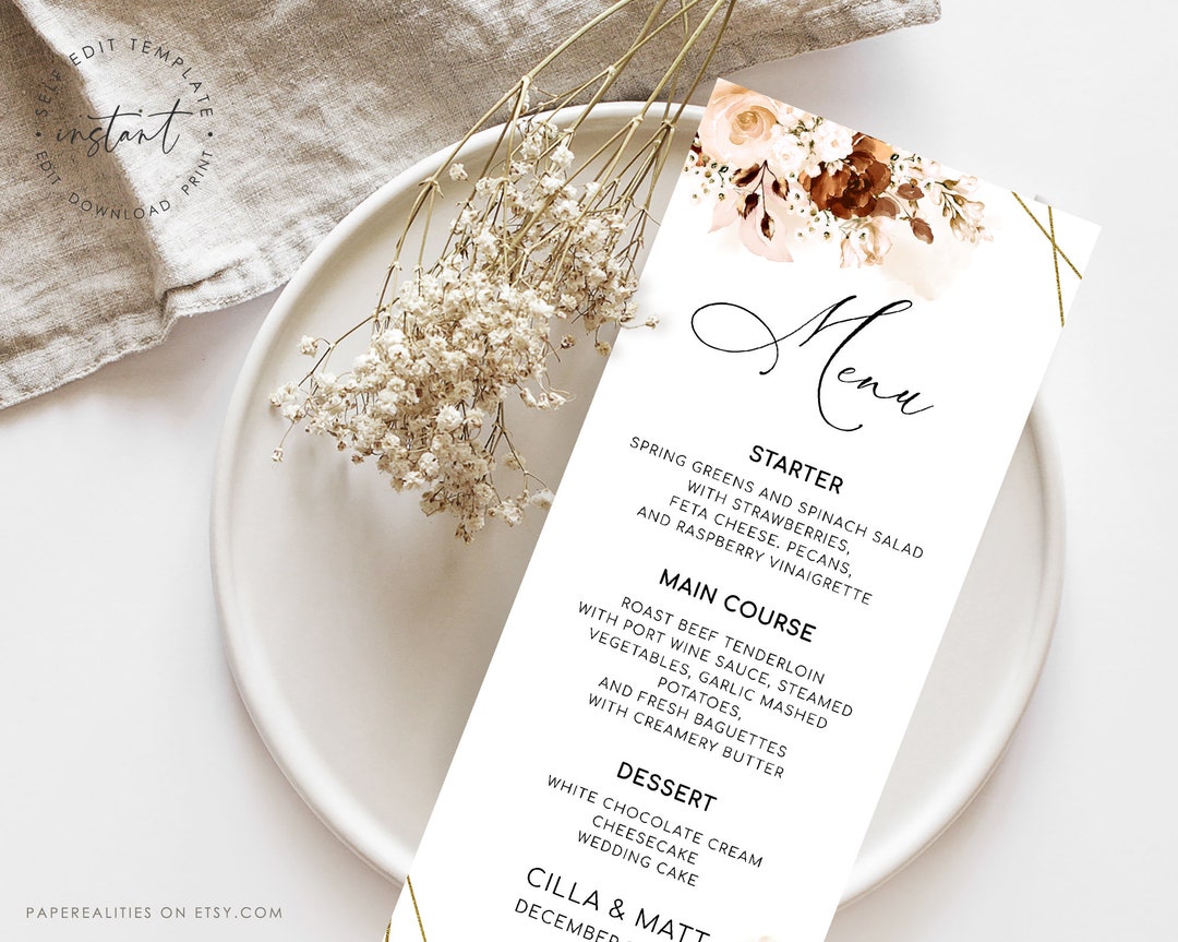 CILLA - Burnt Orange Menu Template, Printable Editable Menu Card ...