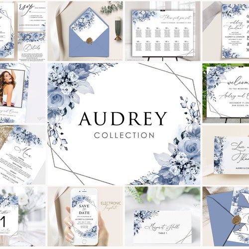 Dusty Blue Wedding Invitation Template Bundle Wedding Large - Etsy