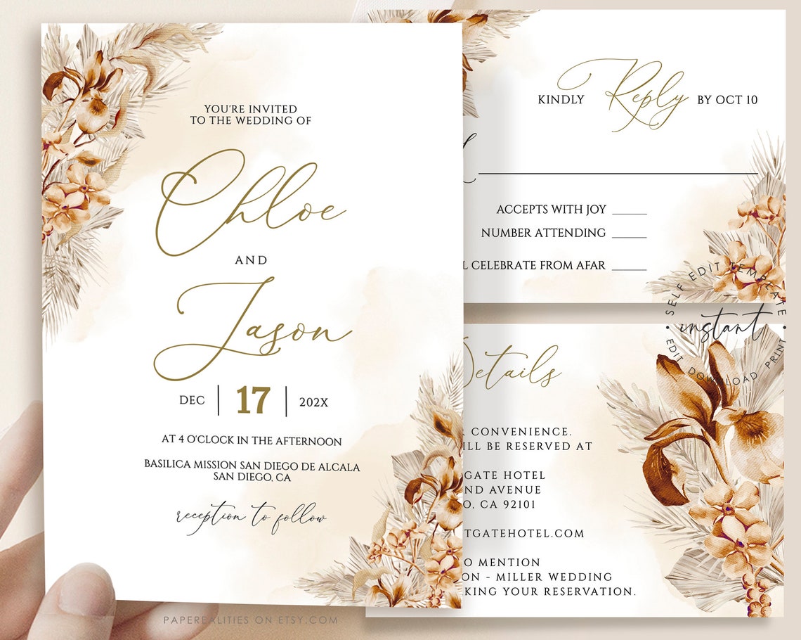 CHLOE Boho Neutral Wedding Invitation Template Modern Beige - Etsy