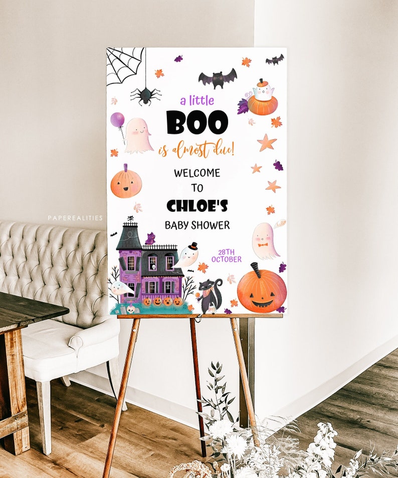 Little Boo Baby Shower Welcome Sign: Halloween Theme (DIY Template) - Etsy