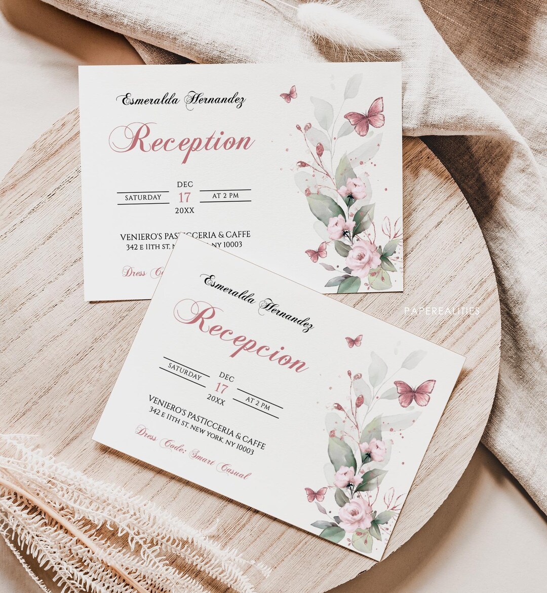 Editable Quinceanera Reception Card Template: Pink Floral (digital ...