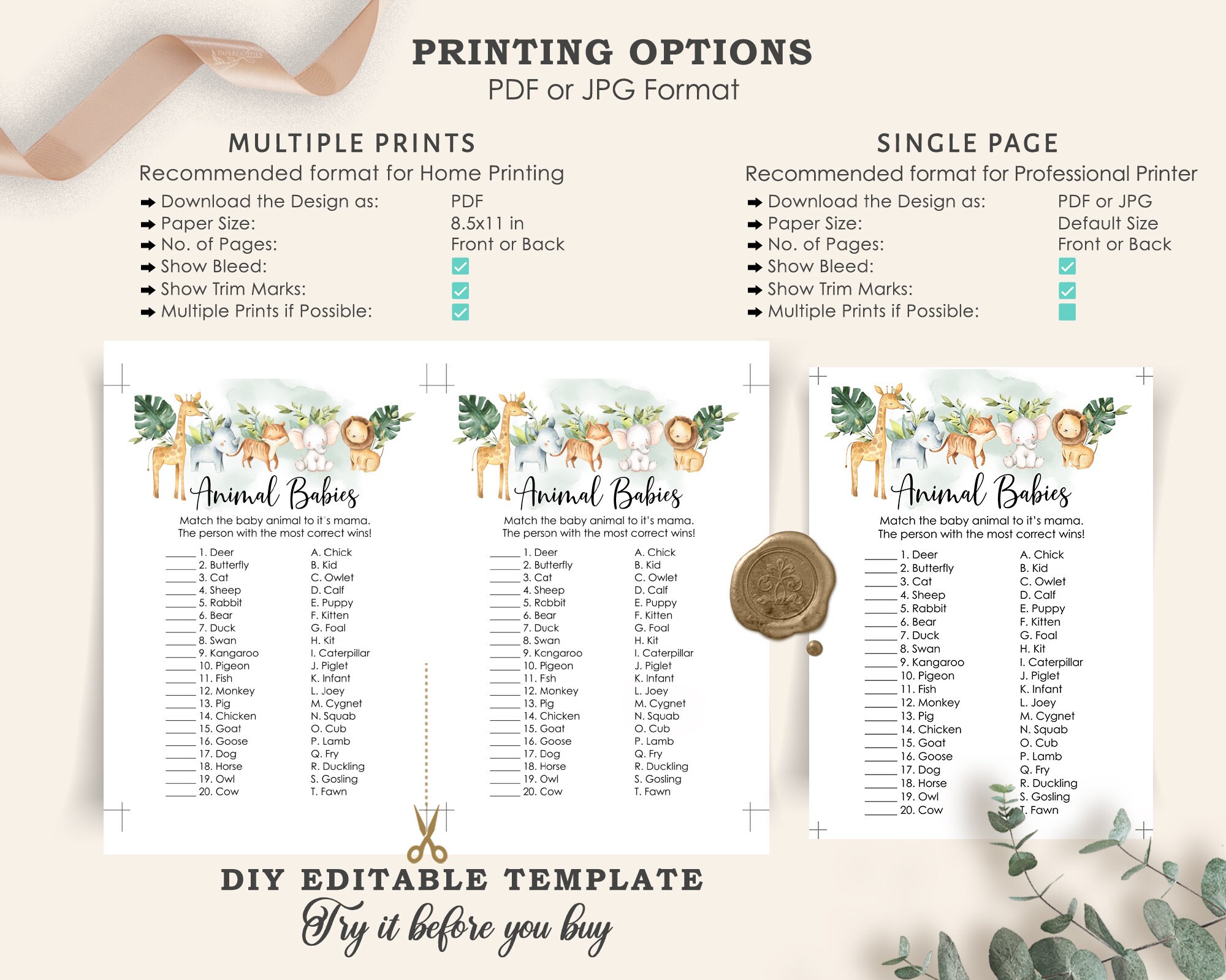 JUNGLE Safari Baby Shower Games Bundle Baby Shower Games | Etsy