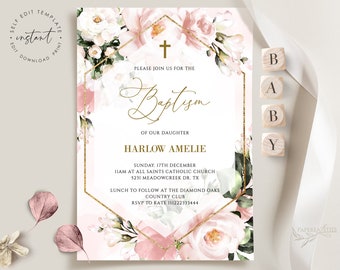 Pink Baptism Invite - Etsy