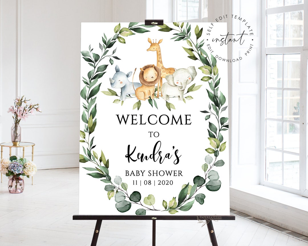 SAFARI Baby Shower Welcome Sign, Safari Baby Shower Sign Template ...