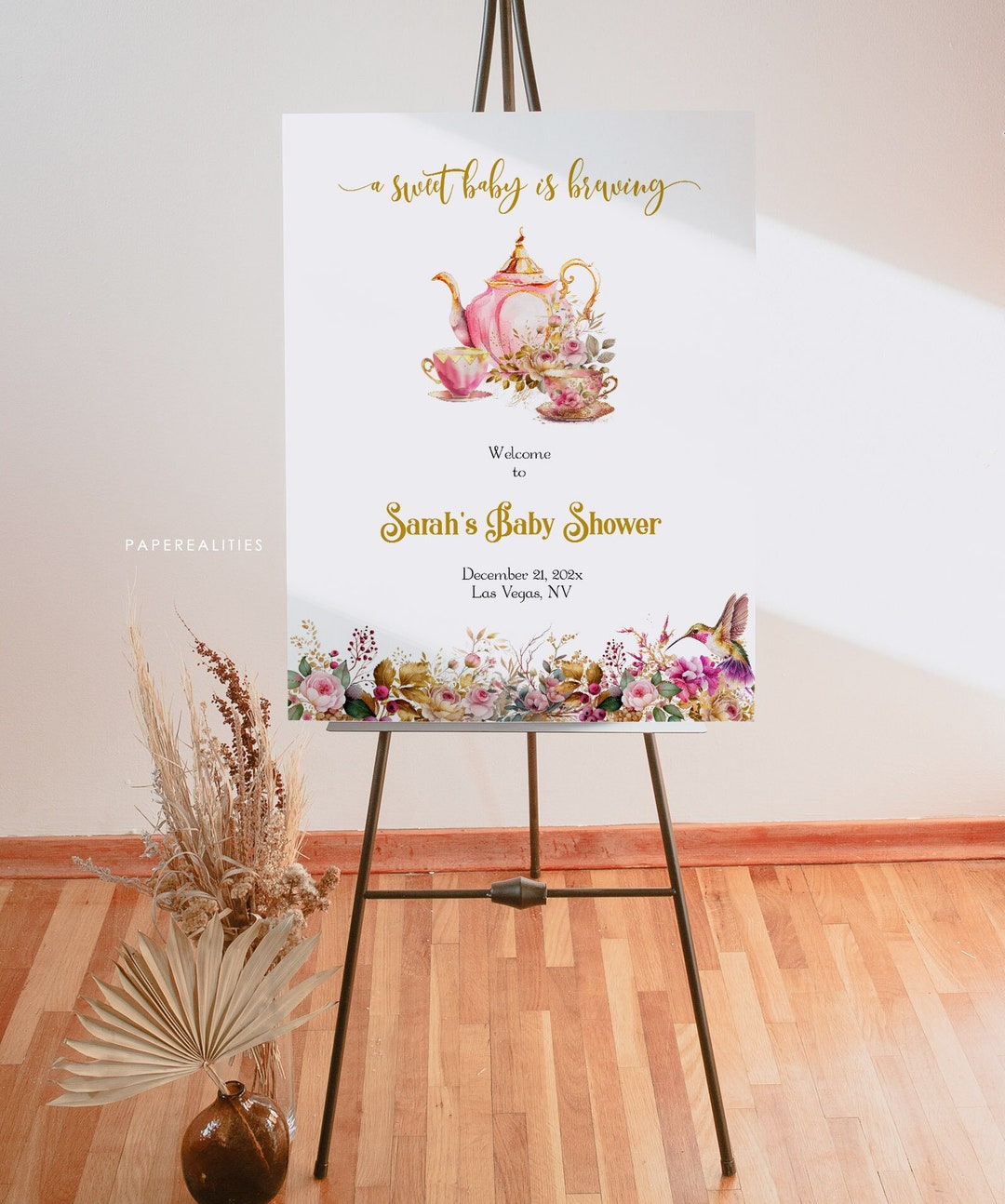 Tea Party Baby Shower Welcome Sign: Editable Template (digital Download ...