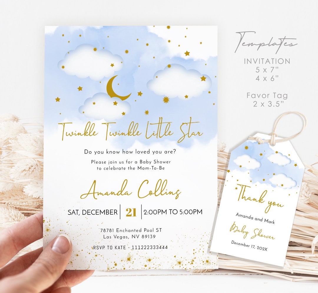 Boy Baby Shower Invitation Template Moon and Stars Baby Shower Invite ...